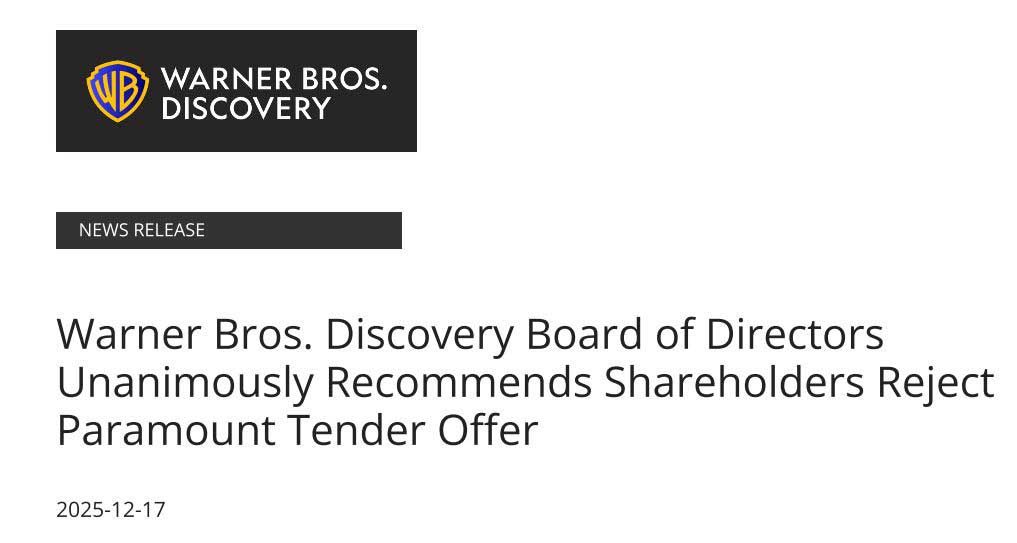 Warner Bros. Discovery Advises Against Paramount's Acquisition Proposal ...